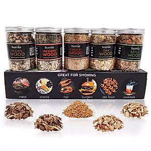 Cocktail Smoker Kit of Wood Chips, 5 pcs x 8.4 oz - Apple Wood, Cherry Wood, Hickory Wood, Pecan Wood, Oak Wood for Food Smoker for Smoking Infuser and Cocktail Smoker