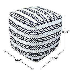 Christopher Knight Home Davis Boho Cotton Pouf, Natural and Black