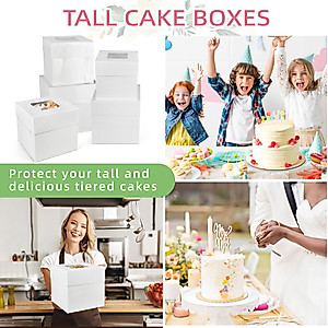 LotFancy Tall Cake Boxes with Window, 3 Sizes 12Pcs 12 x12 x 12, 10 x10 x 10 and 8 x 8 x 8 Inch Cake Carrier, White Bakery Boxes, Cardboard Cake Containers for Wedding Birthday