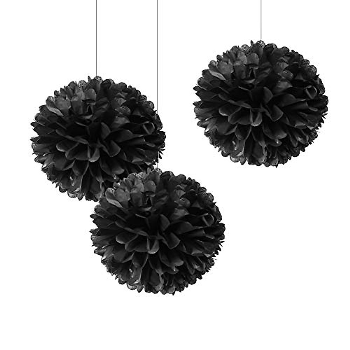 WEVEN 12" Black Tissue Pom Poms DIY Paper Flower Hanging for Party Decorations, 12pcs