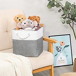 EvanColin Fabric Storage Cubes for Organizing, 11 inch Cube Storage Bin for Shelf, Home, Office, Canvas Storage Cube Bins with Rope Handles, Christmas Baskets for Gifts Empty(White&Grey,4-Pack)