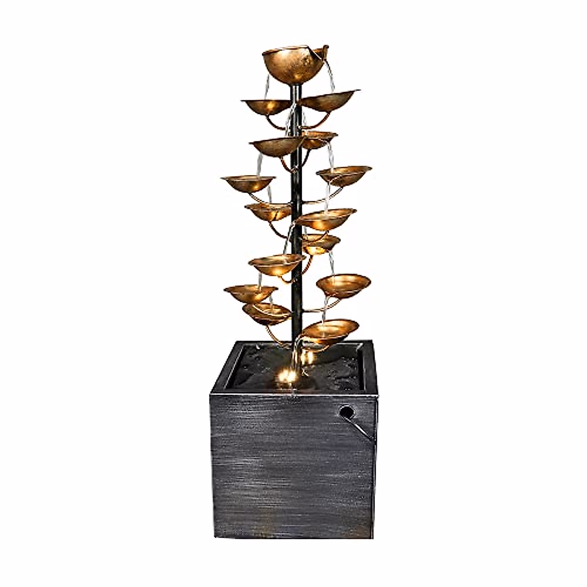 SunJet 31.1inches Modern Metal Water Fountain, Multi-Tier Floor-Standing Water Fountain Cascading Fountain with Lights & Rocks for Indoor/Outdoor Art Decor
