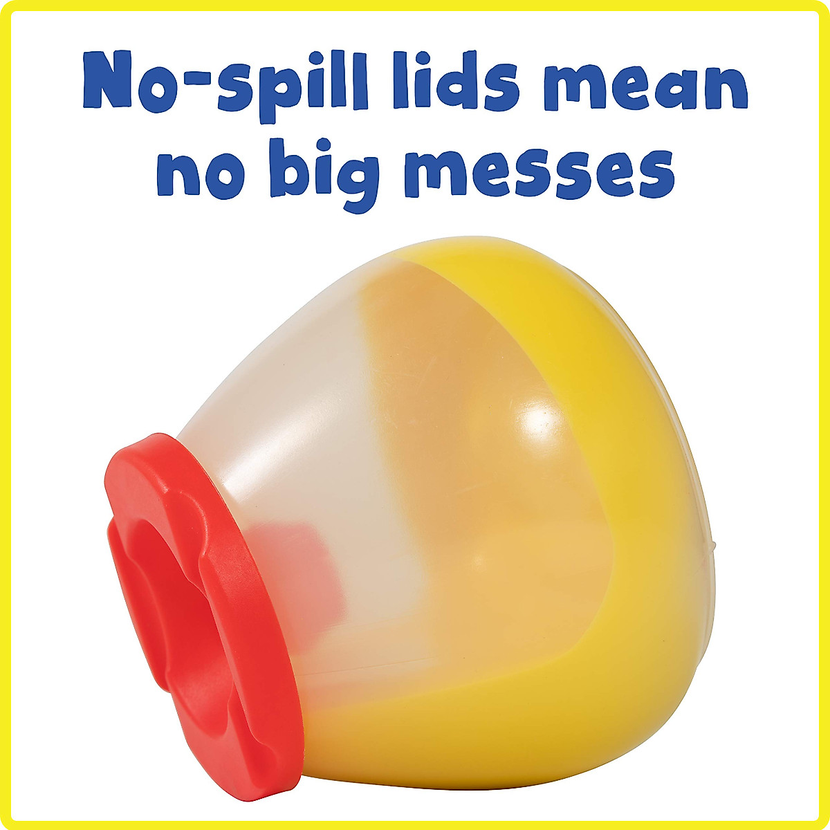 READY 2 LEARN No Spill No Tip Paint Pots - Set of 6 - Spill-Proof and Tip-Proof Paint Containers for Kids - Clear, Cone-Shaped Pots, Colored Lids and Paint Brush Rests