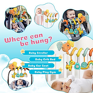 EverLove Spiral Car Seat Toys - Hanging Toys - Stroller Toys for Babies - Best Gift for 0 3 6 9 12 Months Baby (Colorful Elephant)