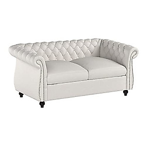 Christopher Knight Home Karen Traditional Chesterfield Loveseat Sofa, Beige and Dark Brown, 61.75 x 33.75 x 27.75