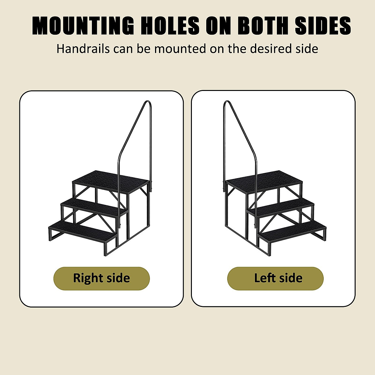 Step Ladder, Step Stool with Handle, Heavy Duty Pool Ladder Above Ground 660Lbs, Camper Steps Outdoor Steps RV Stairs for Reaching High, Portable Home Stairs for Travel Trailer (3 Step, Single Handle)