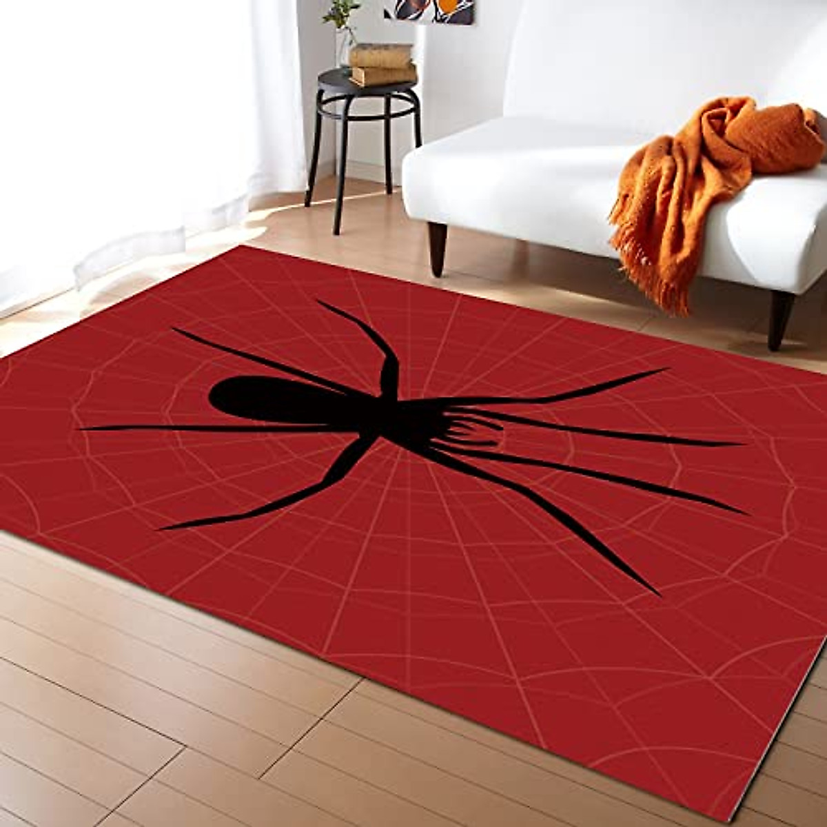 Area Rug Indoor Carpet Black Spiders Web Burgundy Red Back Happy Halloween Home Decor Soft Rugs Collection Comfy Floor Mat Horror Animals Accent Rugs for Bedroom Living Room Kids Room36x60In