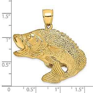 FB JEWELS 14K Yellow Gold Bass Fish Jumping 2D Pendant