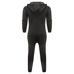 WUAI Onesie Men's Hooded Jumpsuit Zip Up One Piece Pajamas Playsuit Jogger Sweatsuit Overall Romper Dark Gray