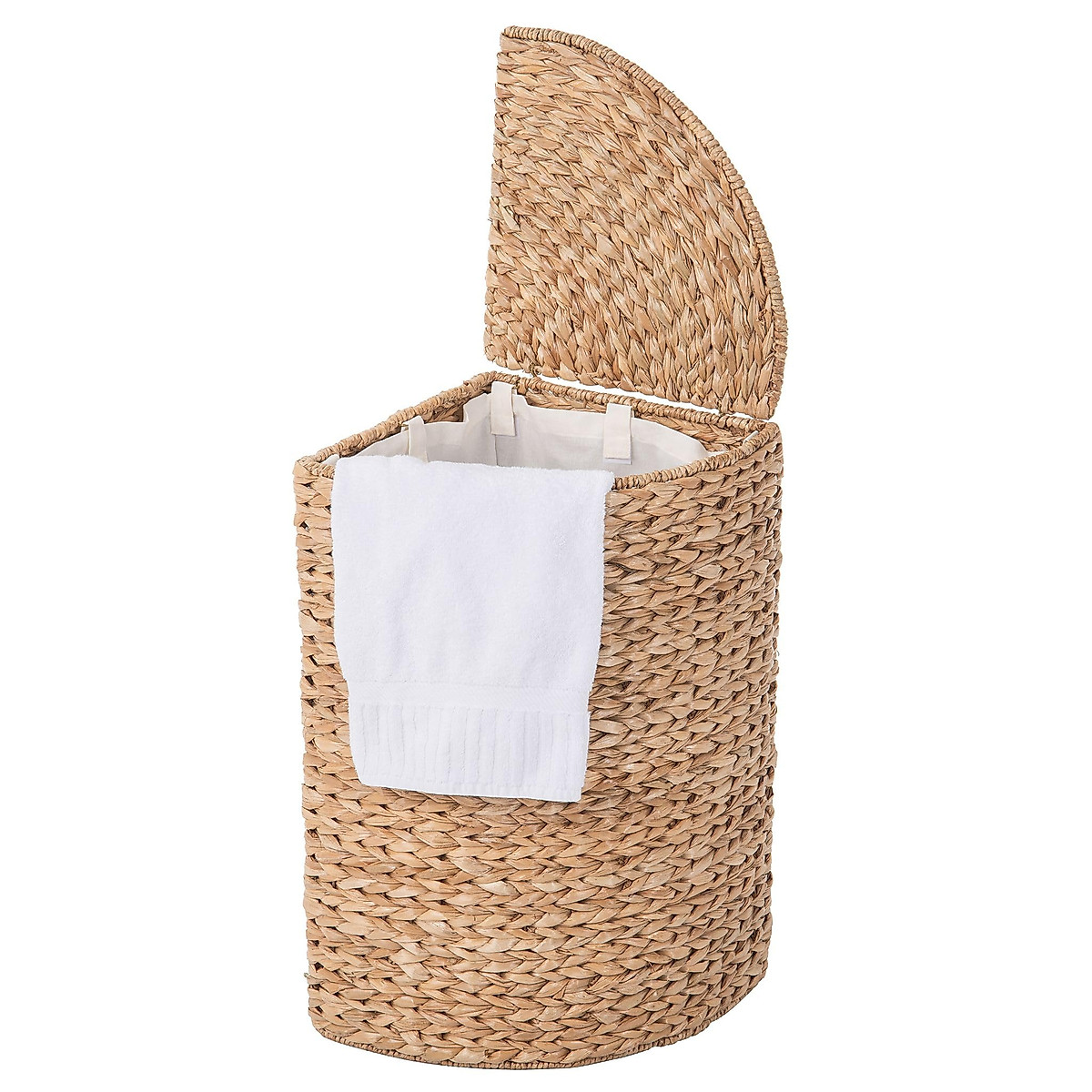 Pie-Shaped Sea Grass Laundry Basket with Removable Liner and Lid - Coastal, Natural Decor Style - Pie Shape Fits in Corner for Easy Storage - 27 in. height - from Kouboo