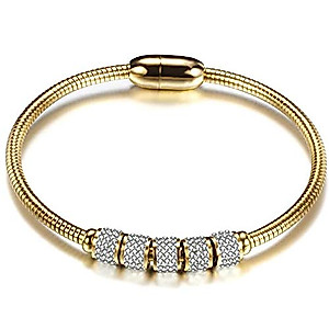 Jude Jewelers Stainless Steel Cubic Zircon Snake Chain Bangle Bracelet (Gold)
