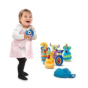 Melissa & Doug Fuzzy Monster Bowling Pins & Ball With Mesh Storage Bag (8-Piece Set) - Toddler Plush Indoor Bowling Set, Monster Bowling Set For Toddlers And Kids Ages 2+