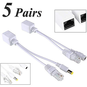 OdiySurveil 5Pairs Passive PoE Injector and Splitter Kits with 5.5x2.1mm DC Connector RJ45 Power Over Ethernet (White)