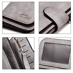 CLUCI Women Wallet Fashion Soft Leather Designer Zip Magnetic Multi Card Holder Organizer Travel Ladies Clutch Trifold Dark Grey