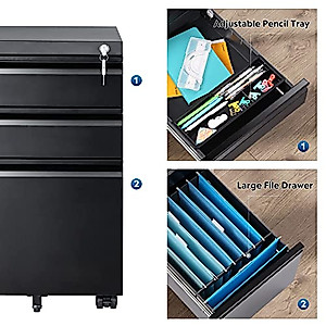 DEVAISE 3 Drawer Mobile File Cabinet Under Desk Office, Fully Assembled Except Casters, Letter/Legal Size, Black