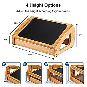 StrongTek Ergonomic Under Desk Foot Rest, 3 Adjustable Heights Wooden Office Footrest, Large Anti-Slip Surface, Improves Posture and Blood Circulation, up to 400lbs (Natural)