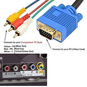 5FT / 1.5M VGA to 3 RCA Cable VGA Male Cable 15 pin Digital to Analog PC TV Video Cable AV Adapter HDTV Laptop PC DVD Display Cable Converter