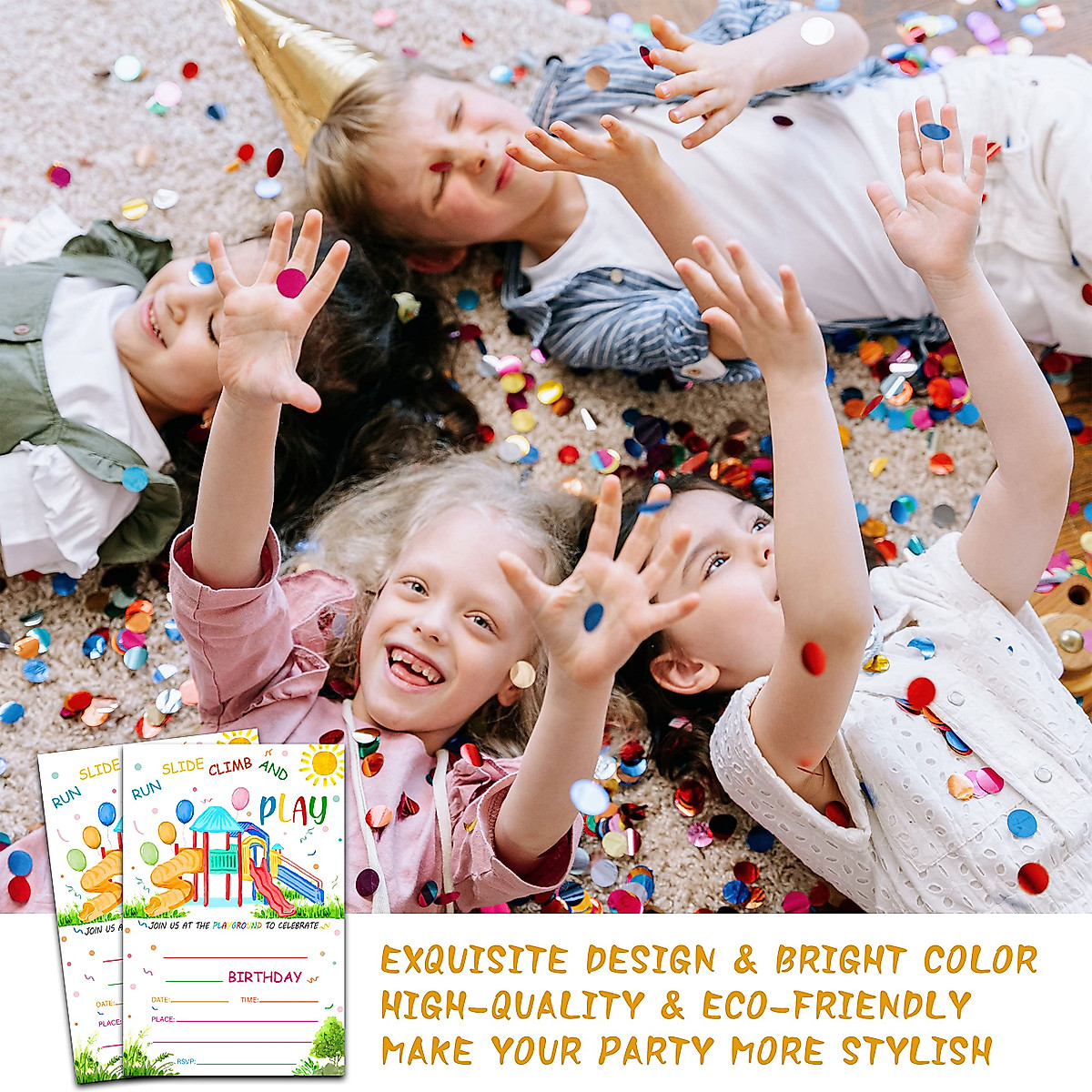 Foosproea Playground Birthday Invitations with Envelopes - Park Party Invitation Card for Kids - Playground Themed Fill-in Invites Cards - Outdoor Party Favors Decorations (20 Pack)-01