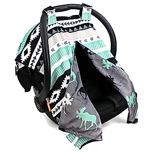 Dear Baby Gear Deluxe Car Seat Canopy - Infant Car Seat Cover - Baby Car Seat Covers - Carseat Canopy for Infant Car Seats - Car Seat Cover (Reversible Black, Grey, Mint Moose, Aztec Minky 40"x30")