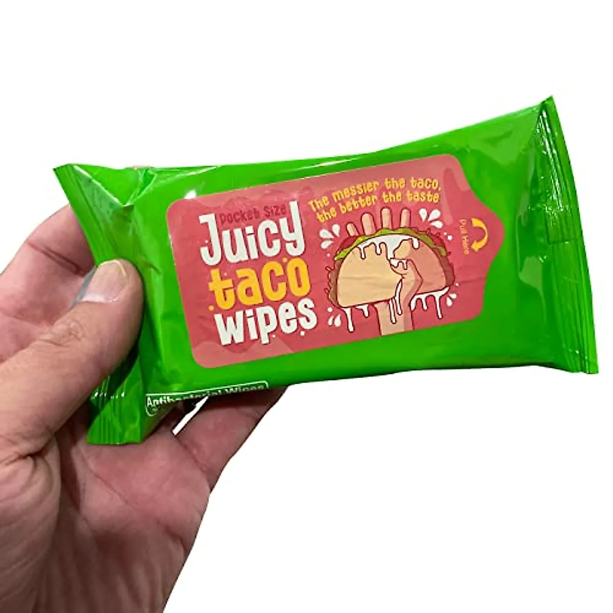 Juicy Taco Wipes - Funny Taco Gifts for Adults - Novelty Travel Hand Wipes - Pocket Moist Towelettes for Taco Lovers Gifts - Resealable 15 Count Pack