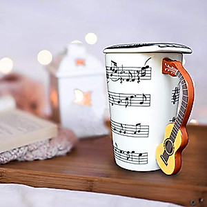 Lavezee Mug Cup With Guitar Handle And Art Musical Notes Holds 15 Oz, Tea Coffee Milk Ceramic Mug Gift For Music Lover