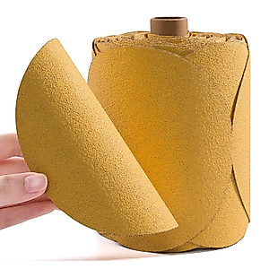 LuckyGuard 100 PCS 6 Inch Gold PSA Sanding Discs 80 Grit Self Adhesive Sticky-Back Sandpaper for DA Sander Finishing Various Materials-Wood Metal Plastics Woodworking Sanding Disc Roll