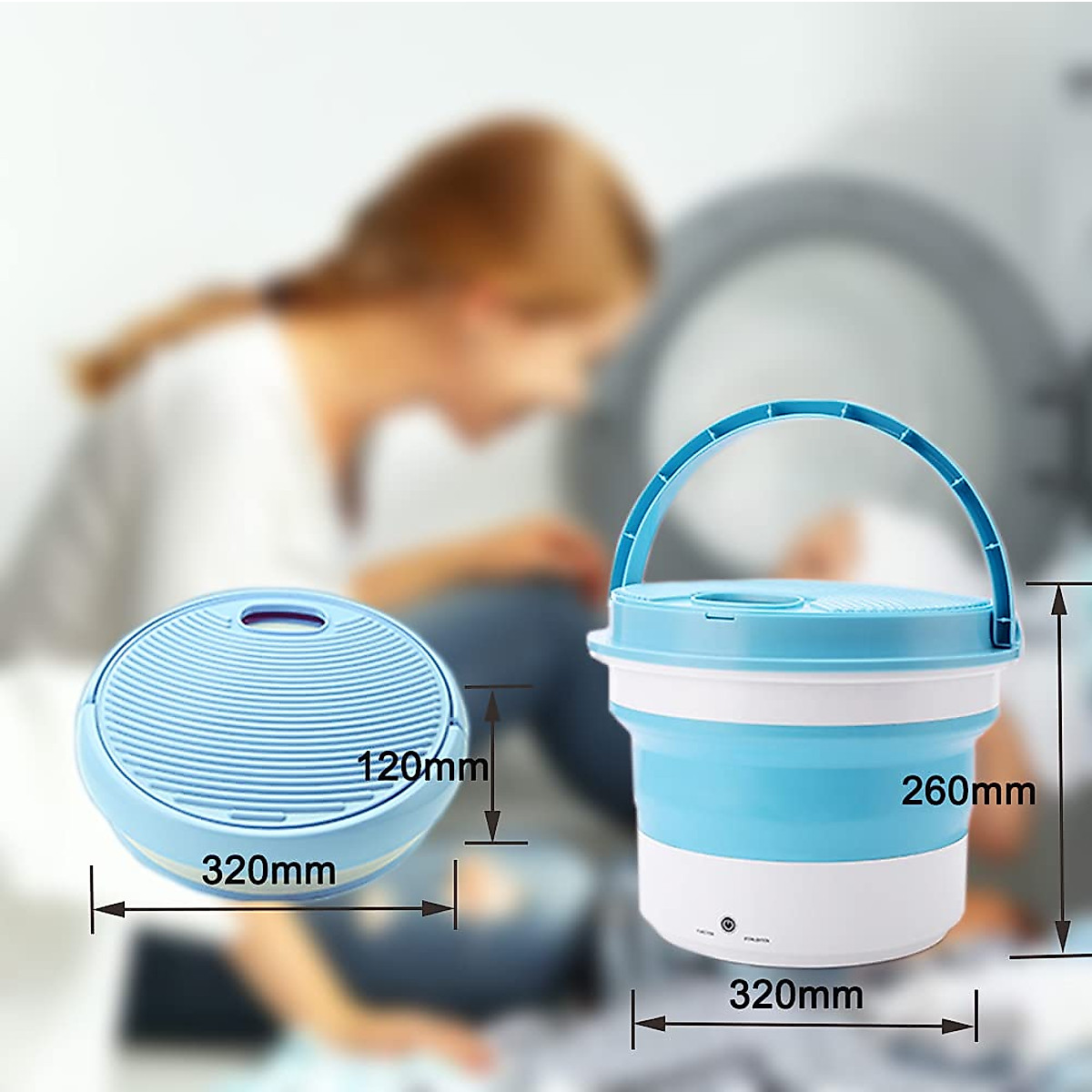 Portable Washing Machine,Mini Folding Washing Machine,Lightweight Compact Washing Machine for Baby Clothes Underwear Camping Travelling Apartment Dorms 7L 1.9KG (Blue)