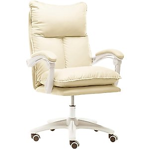Computer Chair, Ergonomic High-Back Computer Desk Chair PU Leather Executive Swivel Adjustable Home Chair with Cotton Headrest for Women (Color : Beige)