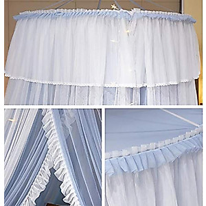 Mengersi Bed Canopy for Girls with Stars String Lights,Decor Bed Drapes-Double Layer Mesh Dreamy Bed Netting Use to Cover The Baby Crib, Kid Bed Single to King Size -Extra Large (Gray Blue and White)