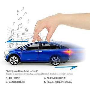 ANTSIR Car Model X 1:32 Scale Alloy diecast Pull Back Electronic Toys with Lights and Music,Mini Vehicles Toys for Kids Gift (Blue)