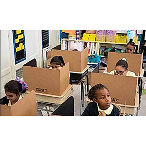 USA-Made Privacy Shields - Voting Booths (30-Pack) - 13" (H) x 20" (W) x 17" (D) - Black Interior (Discourages Graffiti) - Kraft Brown Exterior - Privacy Partitions for Students - Desk Separators