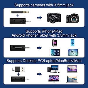 HMKCH Wireless Lavalier Microphone for DSLR Camera/Gopro/Computer/Laptop/MacBook/iPhone/iPad/Tablet, Professional Cordless Clip On Lapel Mic for Video Recording, YouTube, Vlog, Interview, Podcast