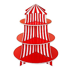 3 Tier Cupcake Foam Stand with Circus Carnival Tent Design for Desserts, Birthdays, Decorations