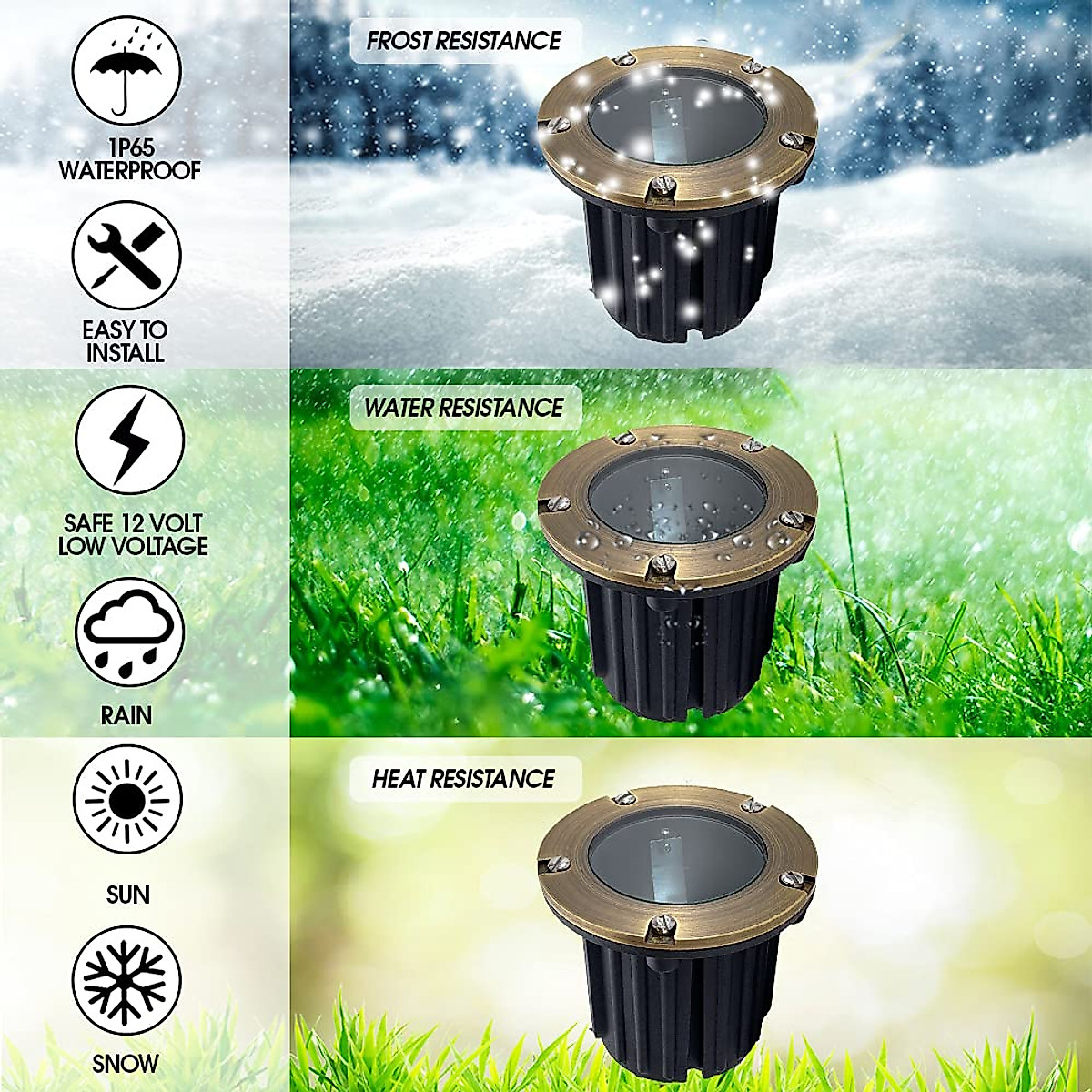 LED Spot Lights Outdoor Landscape Lighting Well Lights 173 - Solid Brass In Ground Light with 7W LED Bulb Security Landscape Lights for Bright Long Lasting Home Garden Patio Pool Area Deck Lighting