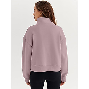 Trendy Queen Womens Half Zip Cropped Pullover Oversized Sweatshirts Fleece Quarter Zipper Hoodies Winter Clothes Sweaters Thumb Hole Darkpink