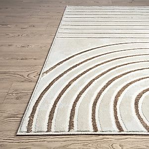 Abani Glam Collection Area Rug - Beige/Cream Modern Abstract Design - 6' x 9' - for Living Room, Bedroom & Office