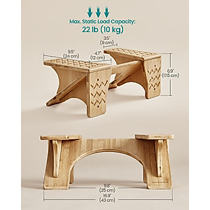 SONGMICS Bamboo Toilet Stool, Adjustable Poop Stool with Non-Slip Grooves, Height Convertible to 6.9 or 9.5 Inches, Squat Potty Stool for Bathroom, Space-Saving, Natural Beige UBCB111N01