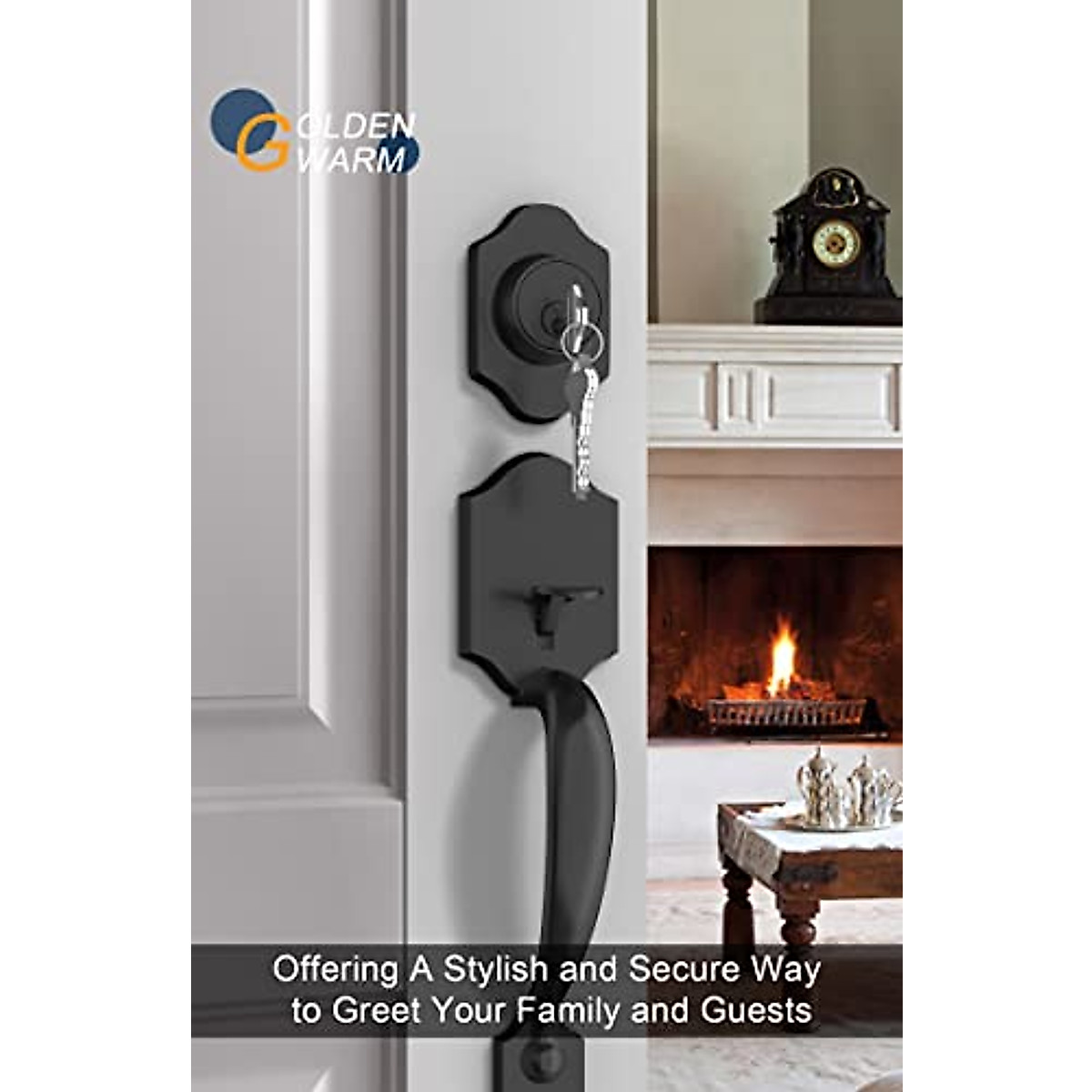 goldenwarm Front Door Handle and Deadbolt Set, Black Front Door Lock Set with Reversible Handle Lever, Classic Front Door Hardware, Single Cylinder Front Door Entry Lock, Front Door Handles and Locks