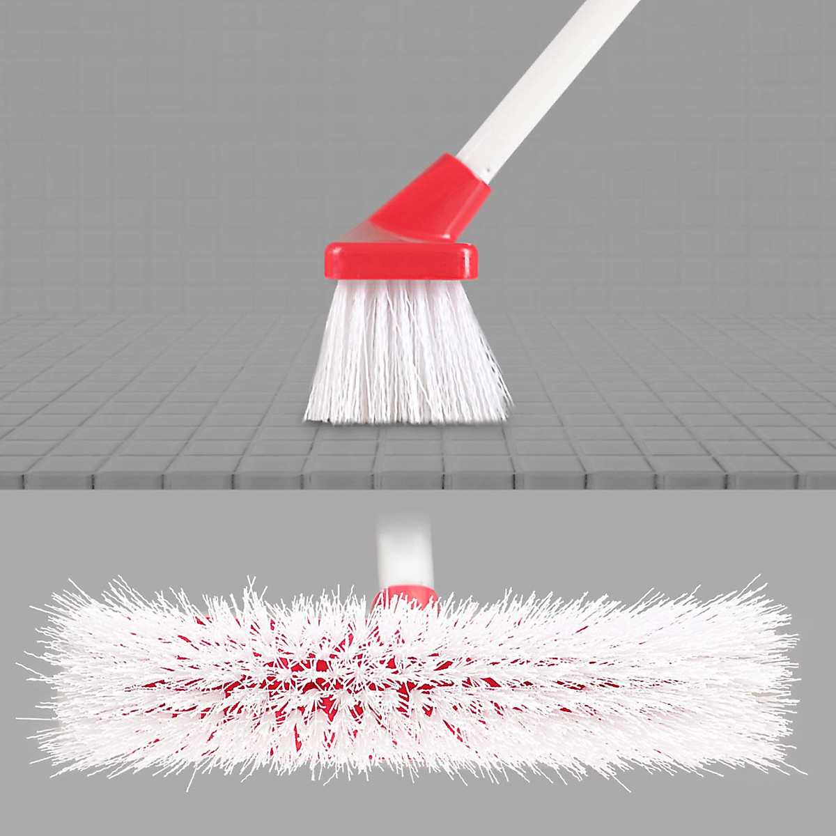 AKOMA Lightweight Push Broom Stiff Cleaning Brush with Adjustable Handle Deck Scrub Brush for Cleaning Bathroom Shower Tile Floor Driveway Garage Patio Carpet Outdoor Scrubber Brushes
