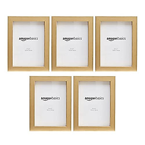 Amazon Basics Rectangular Photo Picture Frame, 5" x 7", Pack of 5, Gold, 6.2 x 8.2 inches