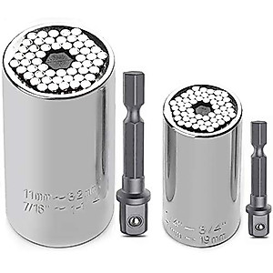 URGENEX Universal Socket Wrench Set (11-32mm 7-19mm) Professional Sockets Tools Multi-function Wrench Repair Kit with Power Drill & Ratchet Wrench Adapter Chrome Vanadium Steel (4PCS)