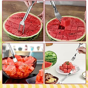 2 in 1 stainless steel fruit knife watermelon fork slicer tool, 2024 new watermelon fork slicer,double head fruit fork slicer watermelon cutting tool (1 pc)