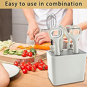 COMUSTER Kitchen Gadgets Set,Kitchen Scissors, Kitchen Utensils Set with Holder, Paring Knife,Whisk,Bottle Opener,Peeler- Home Kitchen Gadgets(White 6 Pieces set)
