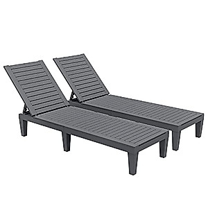 YITAHOME Chaise Outdoor Lounge Chairs with Adjustable Backrest, Sturdy Loungers for Patio & Poolside, Easy Assembly & Waterproof & Lightweight with 265lbs Weight Capacity, Set of 2, Dark Grey