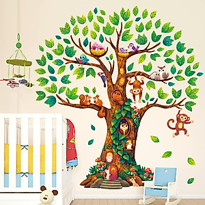 DECOWALL DL4-2303 XLarge Giant Tree Wall Stickers (60x62 inch) Decals Kids Baby Nursery Bedroom Jungle Woodland Leaf Forest Large Birch Vinyl Peel and Stick Enchanted Classroom Family Nature vinilos