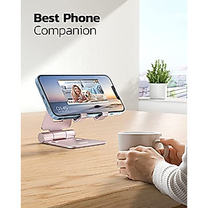 Nulaxy A4 Cell Phone Stand, Fully Foldable Adjustable Desktop Phone Holder Cradle Dock Compatible with Phone 13 12 11 Pro Xs Xr X 8, Nintendo Switch Tablets (7-10") All Phones - Rose Gold