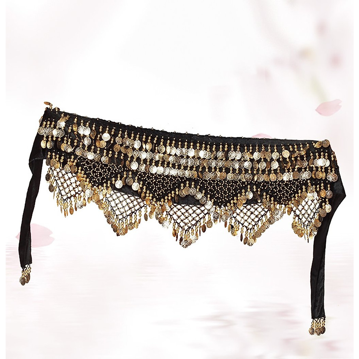 Wuchieal Women's Sweet Bellydance Hip Scarf with Gold Coins Skirts Wrap Noisy Black