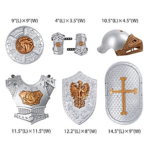 JOYIN Silver Knight in Shining Armor Medieval Pretend Role Play Plastic Toy Halloween Costume Set with Accessories, Kingdom Cosplay with Weapons for Halloween Dress Up Party Decoration
