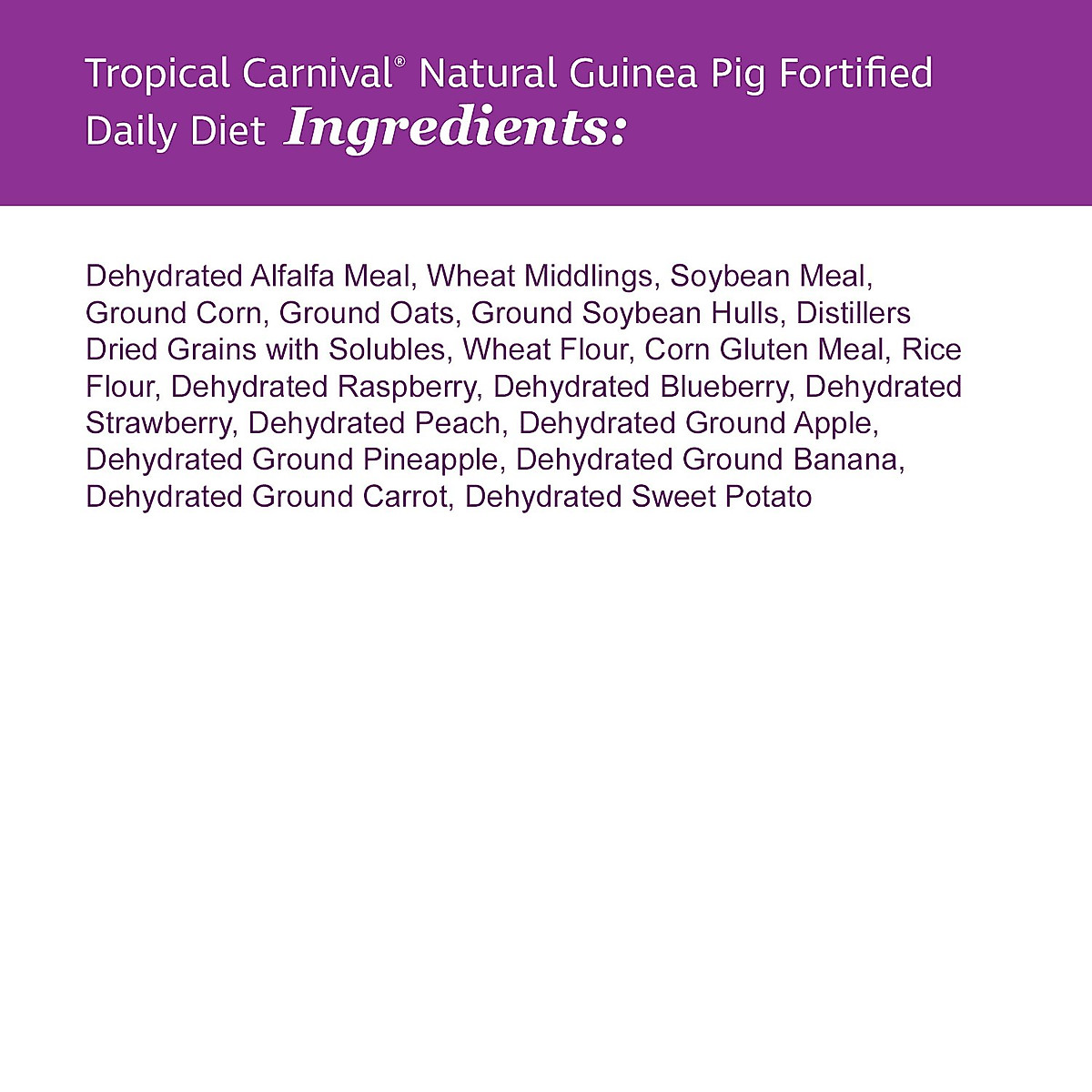 F.M. Brown's Tropical Carnival, Natural Guinea Pig Food, Vitamin-Nutrient Fortified Daily Diet with Vitamin C and High Fiber Alfalfa and Timothy Hay Pellets for Optimum Digestion, 4 lb