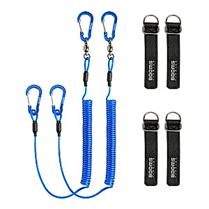 Booms Fishing T02 Fishing Pole Tether, Kayak Paddle Leash, Heavy Duty Fishing Lanyard for Fishing Tools/Rods/Paddles, Blue 2pcs and RB1 Rod Tie Belts Pole Straps 4pcs 4.5"